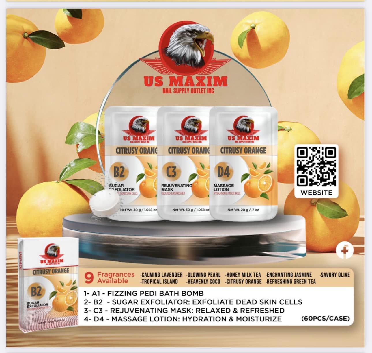 US Maxim 4 Step Pedicure Case- Citrusy Orange BUY 10 FREE 2 - US Maxim Nail Supply